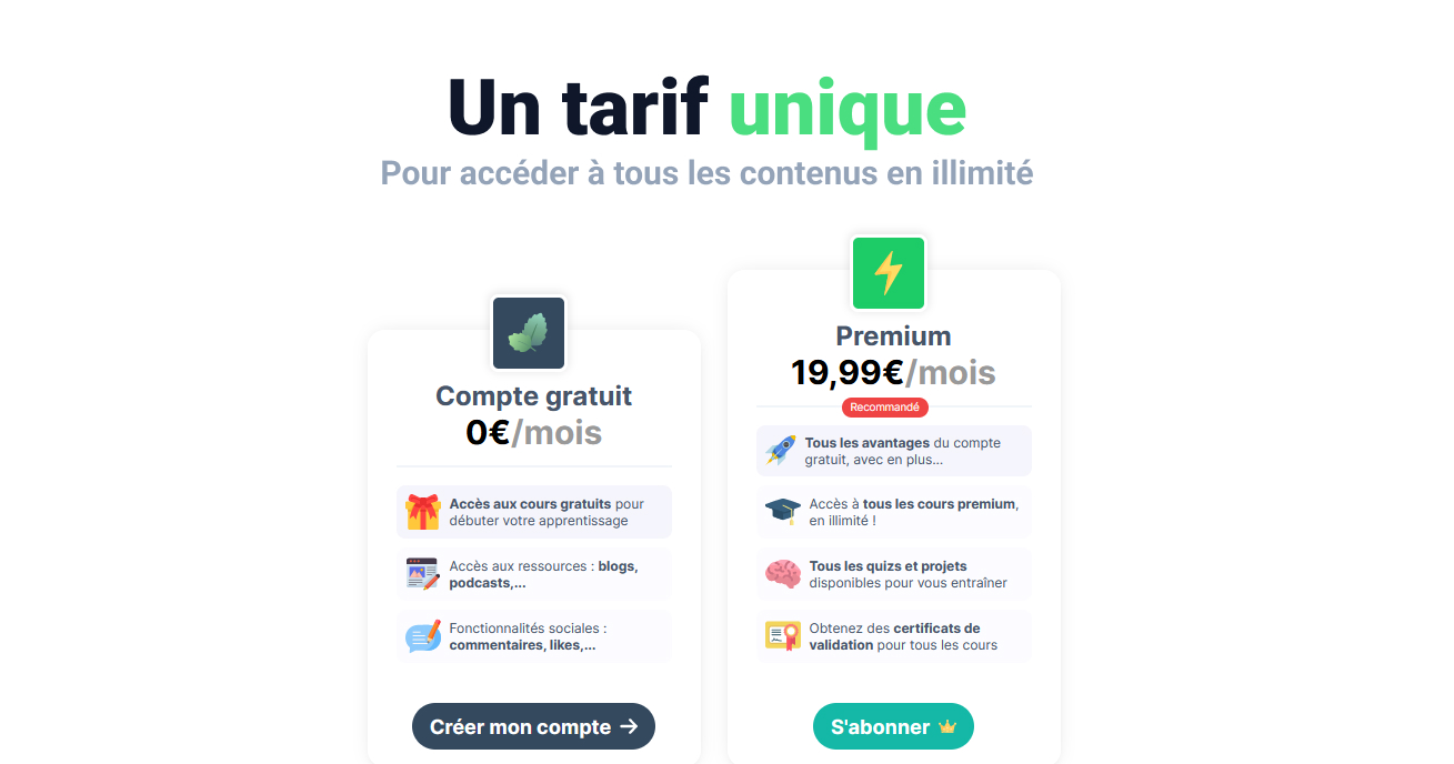 Nos abonnements pour accéder à tous les contenus en illimité - Tarifs - Code Garage